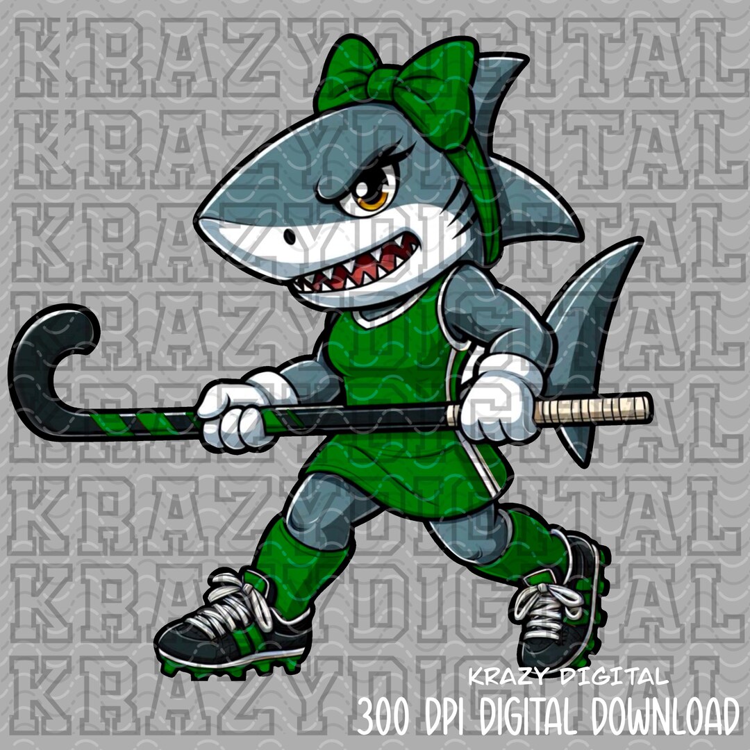 Lady Sharks Field Hockey PNG, Girls Green Shark Mascot Design, Field ...