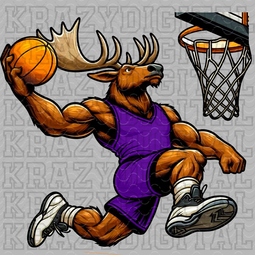 Elk Purple Mascot Basketball PNG, Elk Basketball Mascot, Dunking ...