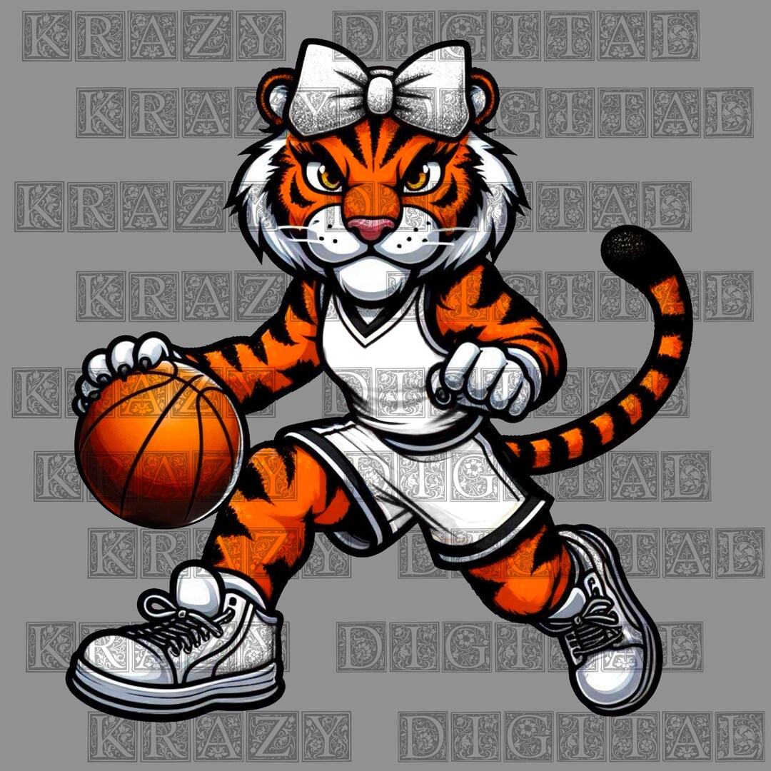 Orange Lady Tiger Basketball PNG, Orange Tiger Girl Basketball Bow ...