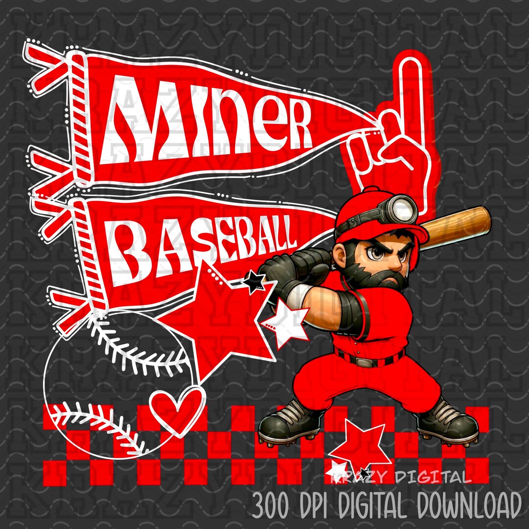 Red Miner Baseball Pennant Flag PNG, Digger Baseball Design, Driller ...