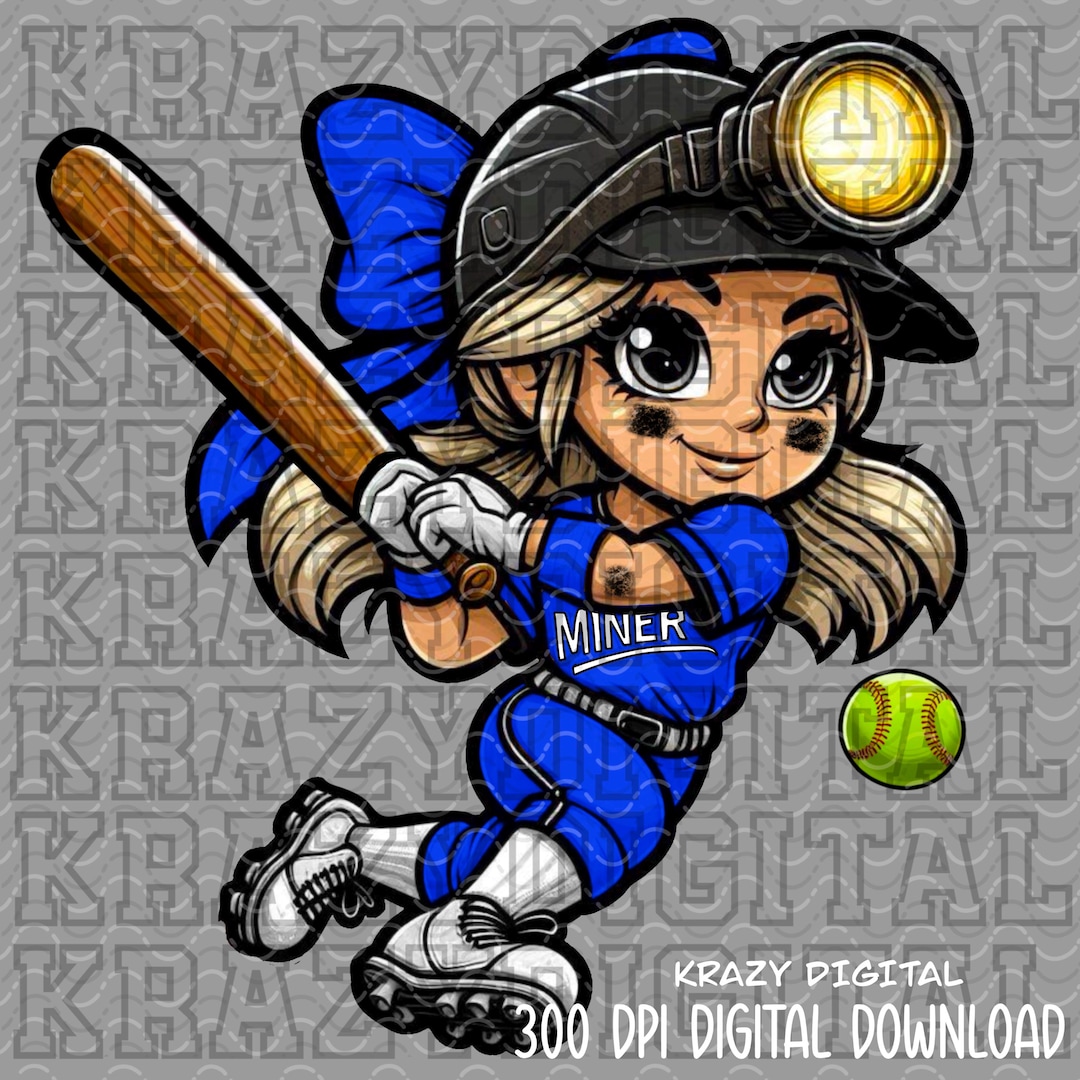 Lady Miner Softball PNG, Blue Coal Digger Softball Design, Driller ...