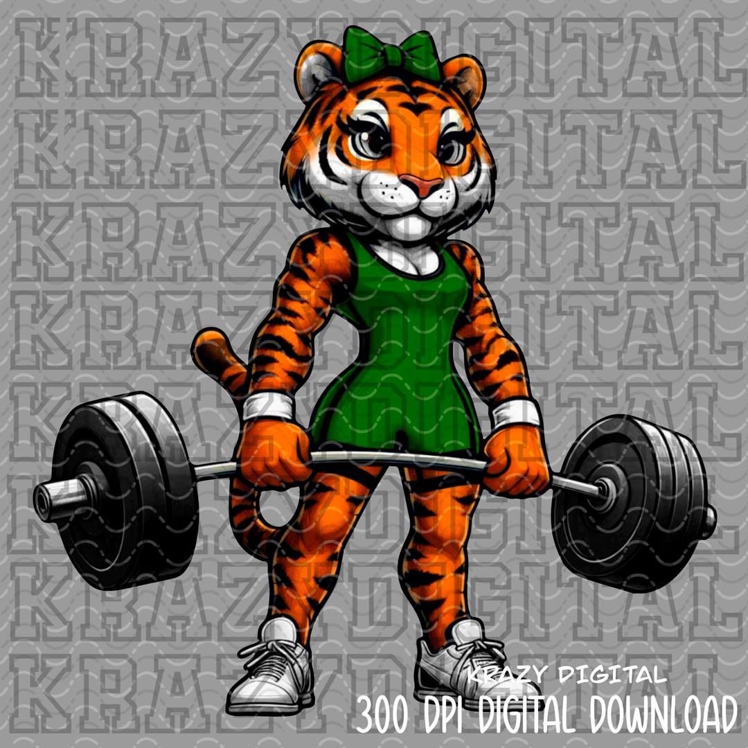 Lady Tiger Green Powerlifting PNG, Tiger Weight Training PNG, Tiger ...