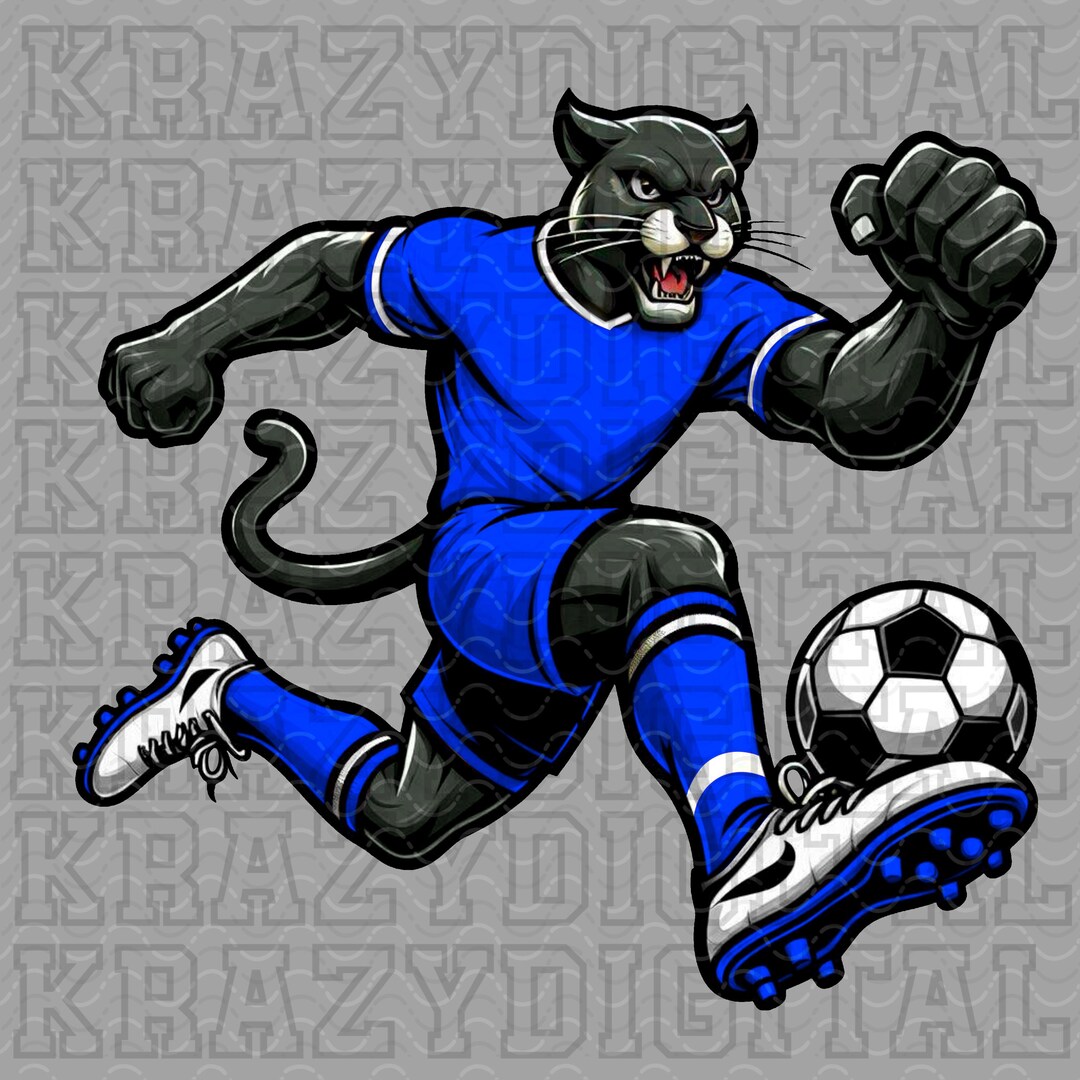 Panther Soccer Mascot PNG, Blue School Mascot, Boy Soccer Design, Blue ...