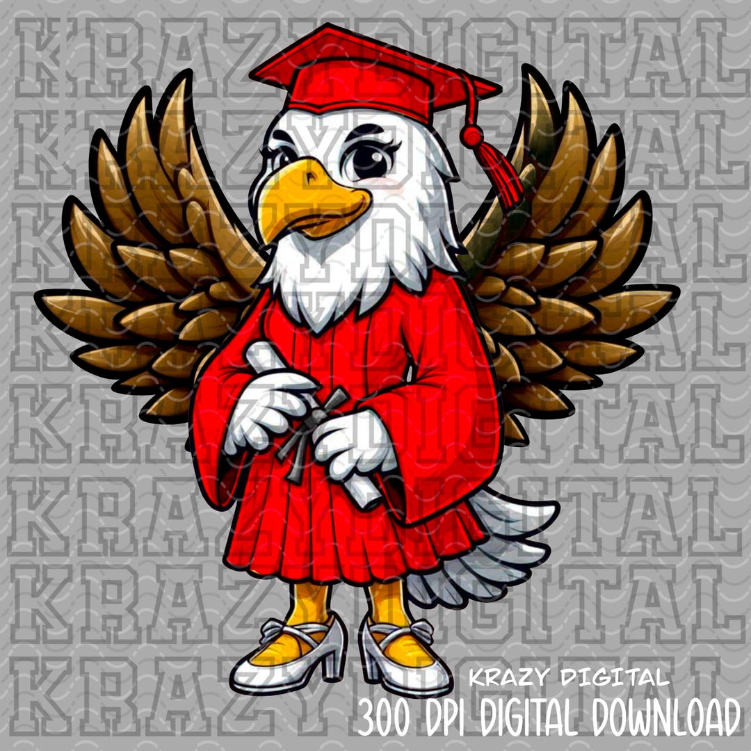 Eagle Girl Mascot Graduation PNG, Red Eagle Mascot Graduation Digital ...