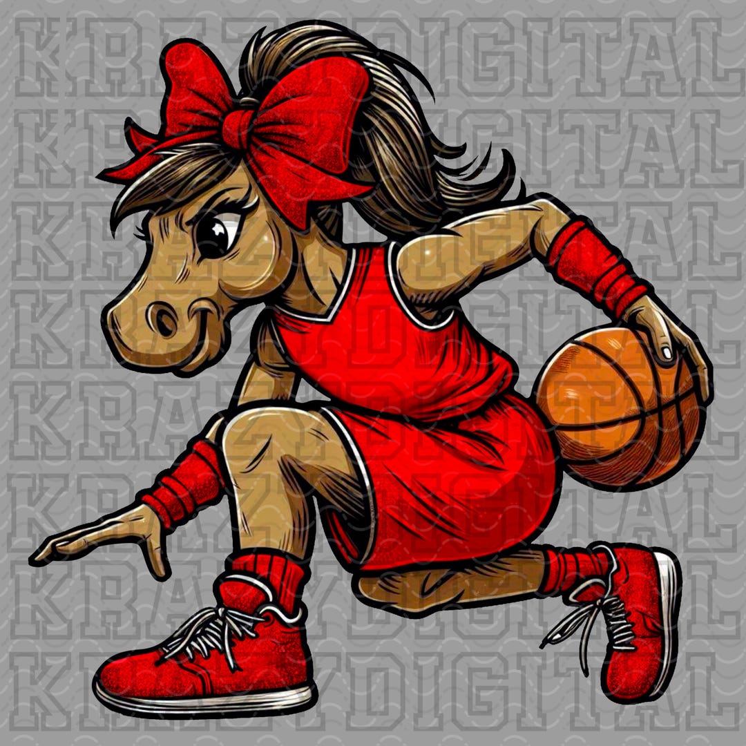 Lady Mustang Basketball Mascot PNG, Red Warhorse Basketball Mascot ...