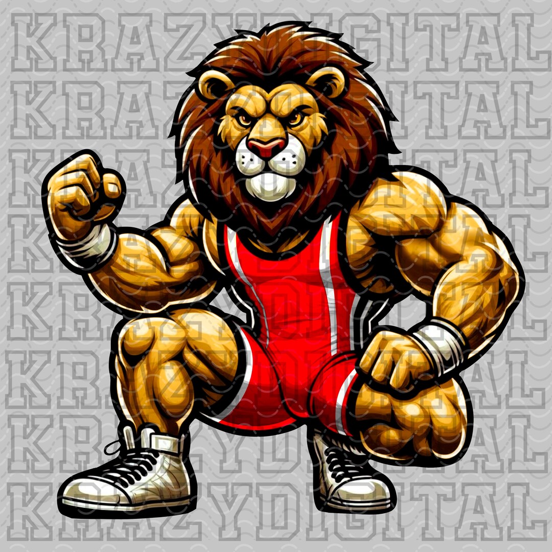 Lions Wrestling Red Mascot PNG, Lions School Mascot, Lions Boy Strong ...