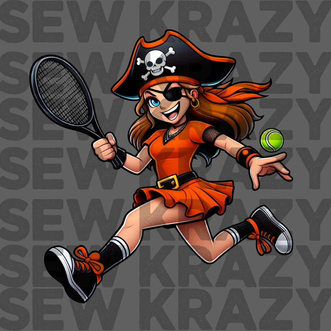 Orange Pirate Tennis Mascot PNG, Lady Pirate Tennis Artwork, Orange ...