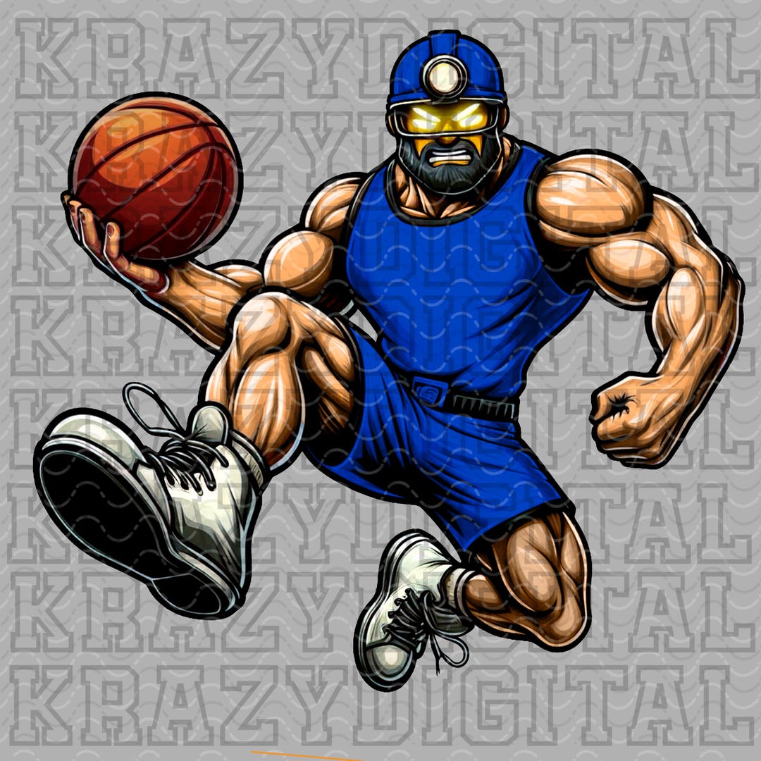Blue Miner Basketball PNG, Digger Basketball Design, Driller Dunking ...