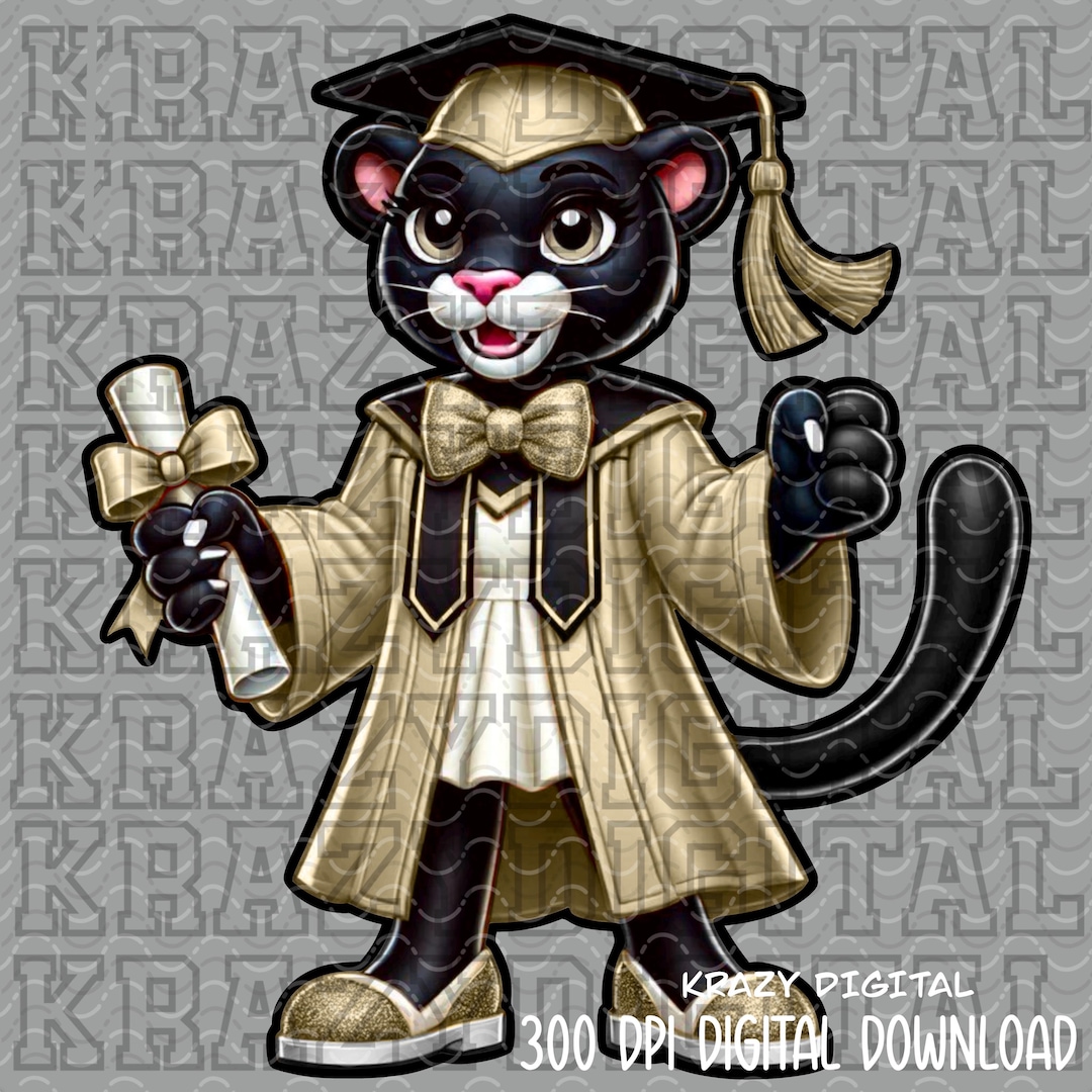 Panther Girl Gold Mascot Graduation PNG, Panther Senior Mascot, Panther ...