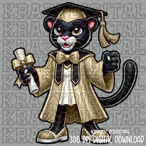 Panther Girl Gold Mascot Graduation PNG, Panther Senior Mascot, Panther ...
