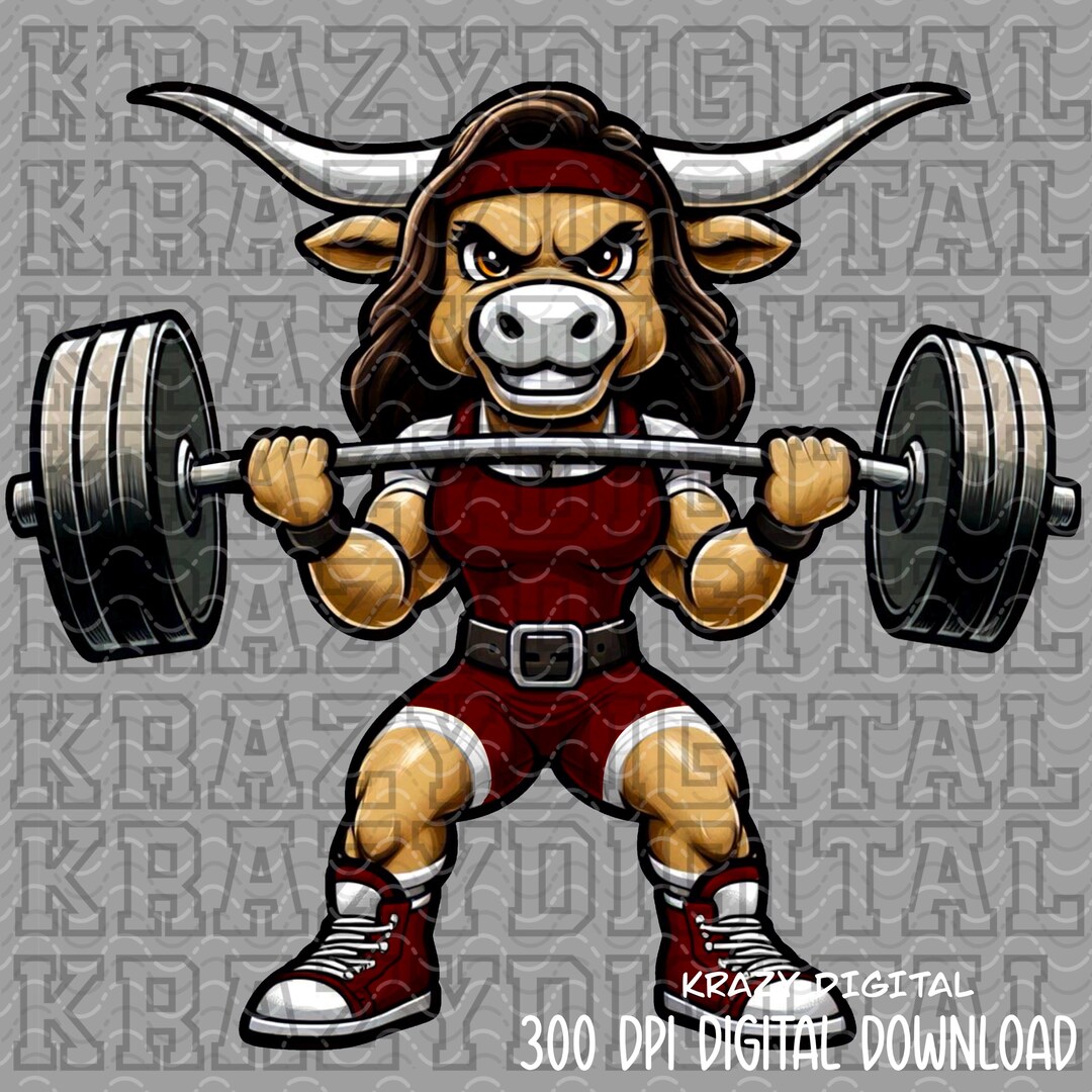 Maroon Lady Longhorn Powerlifting PNG, Steer Weight Lifting Mascot ...