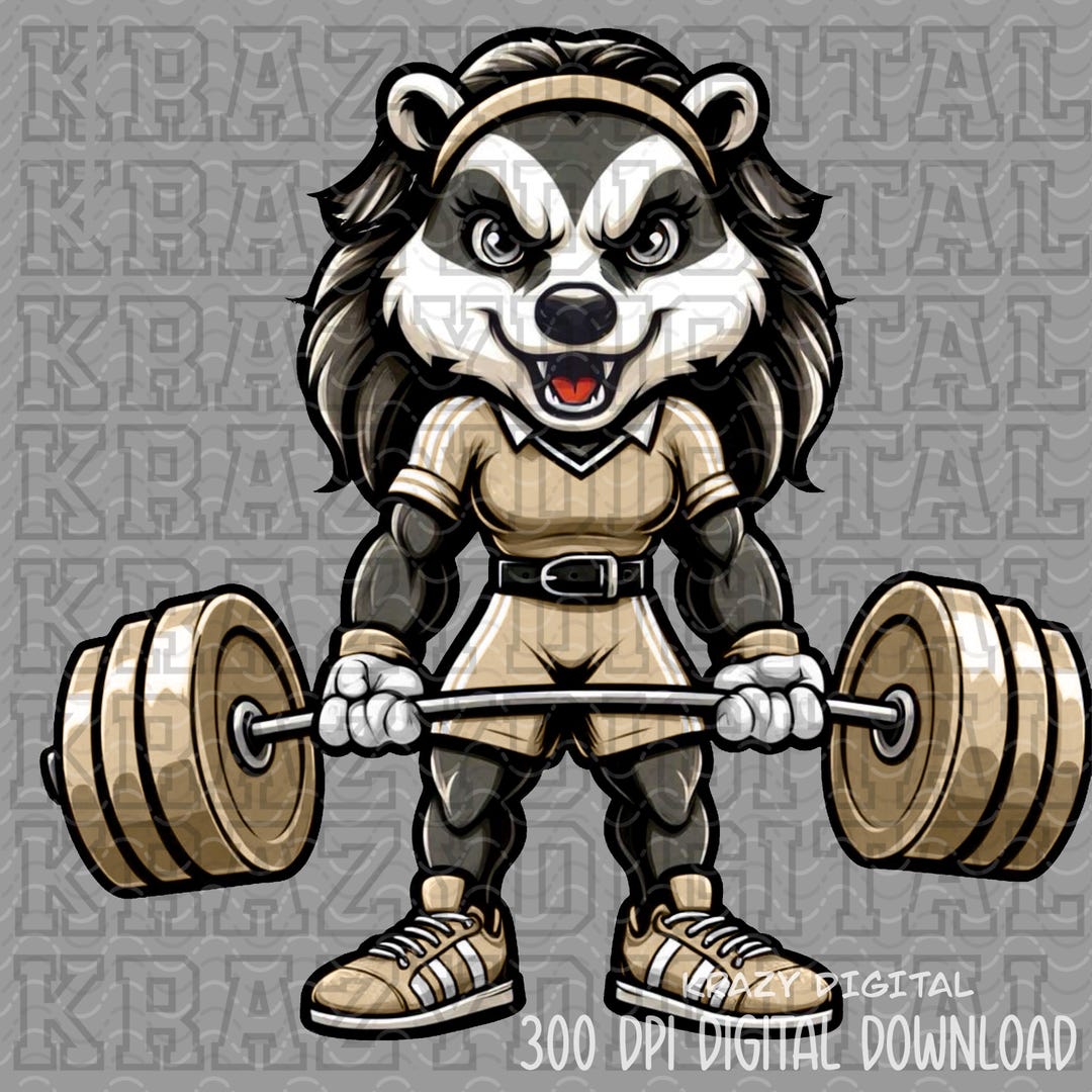 Gold Lady Badger Powerlifting PNG, Badgers Girl Weight Lifting Mascot ...