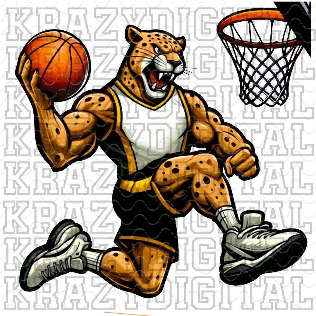 Jaguar Basketball Mascot PNG, Yellow Leopard Mascot, Dunking Basketball ...