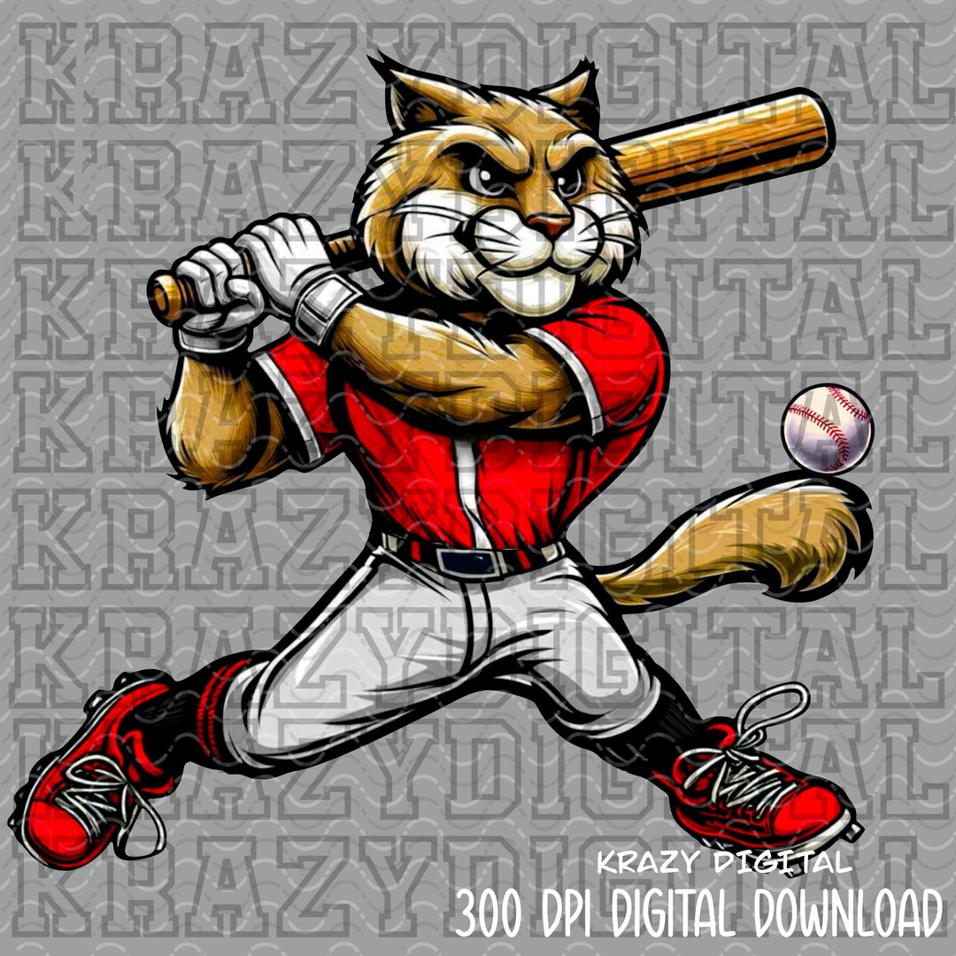 Bobcat Red Baseball PNG, Boy Bobcat Design, Red School Mascot Digital ...