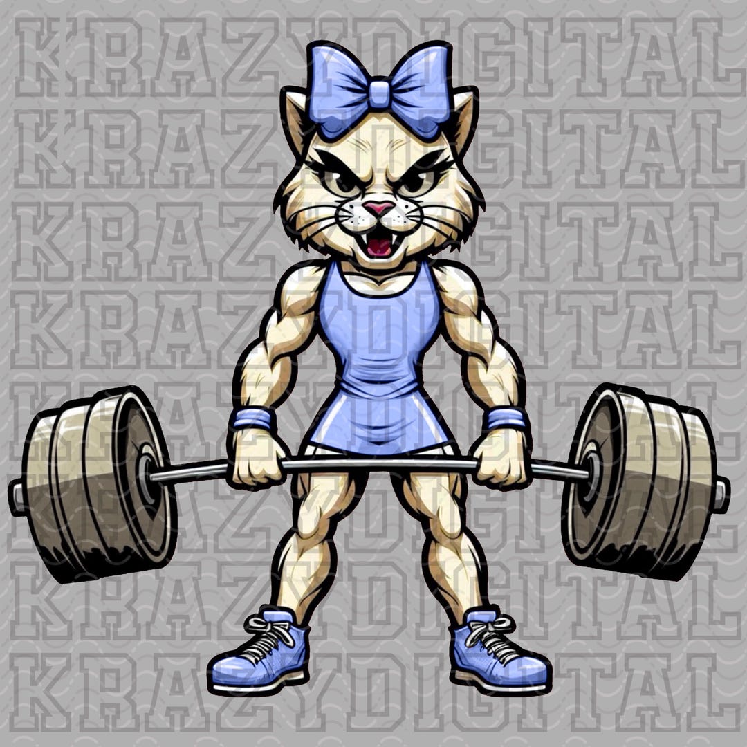 Light Blue Lady Wildcat Powerlifting PNG, Weight Lifting Mascot, Girl ...