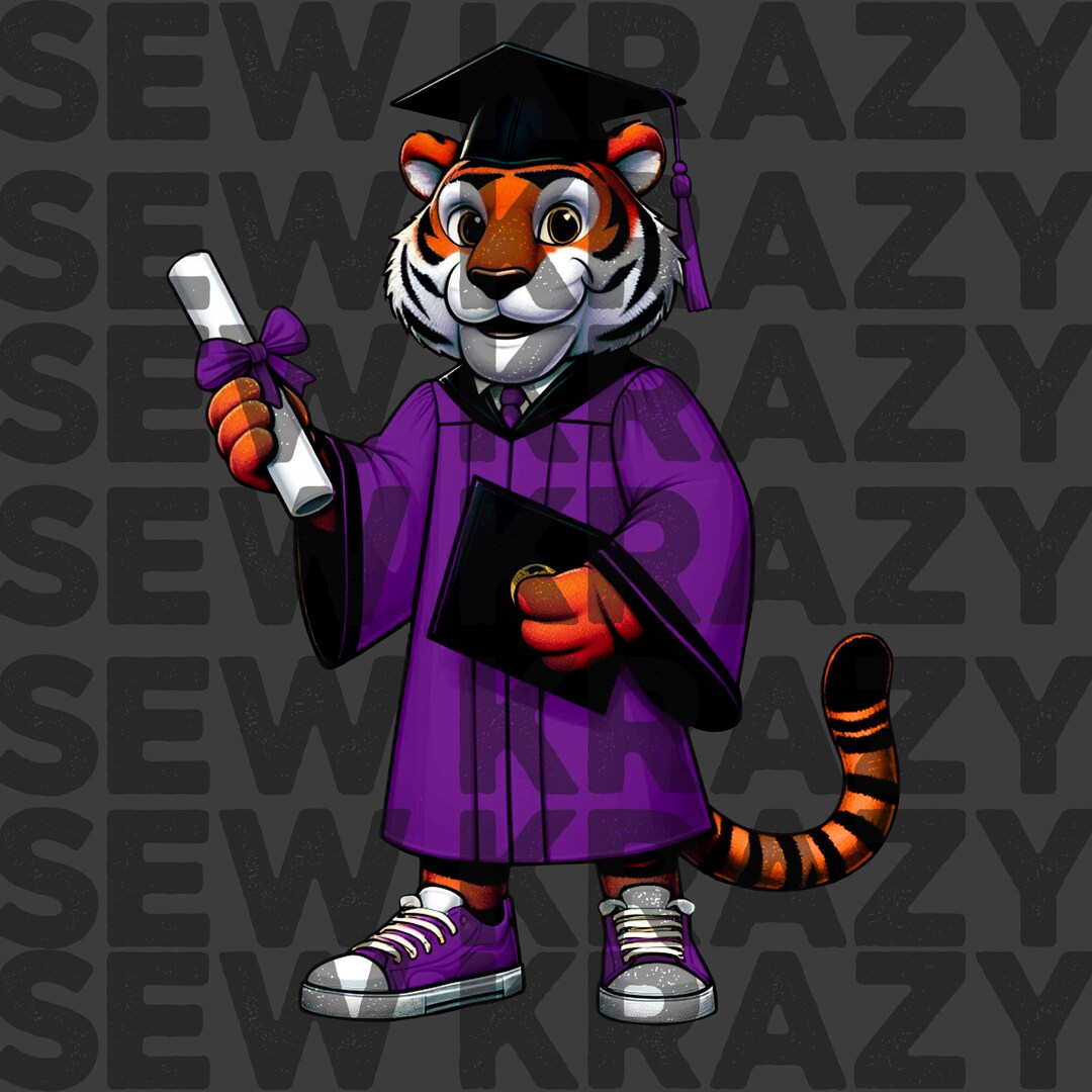 Purple Tiger Mascot Graduation PNG, Tiger Mascot Graduation Digital ...