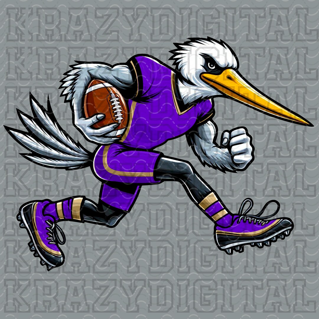 Purple Gold Crane Football Mascot PNG, Football Crane Mascot Design ...