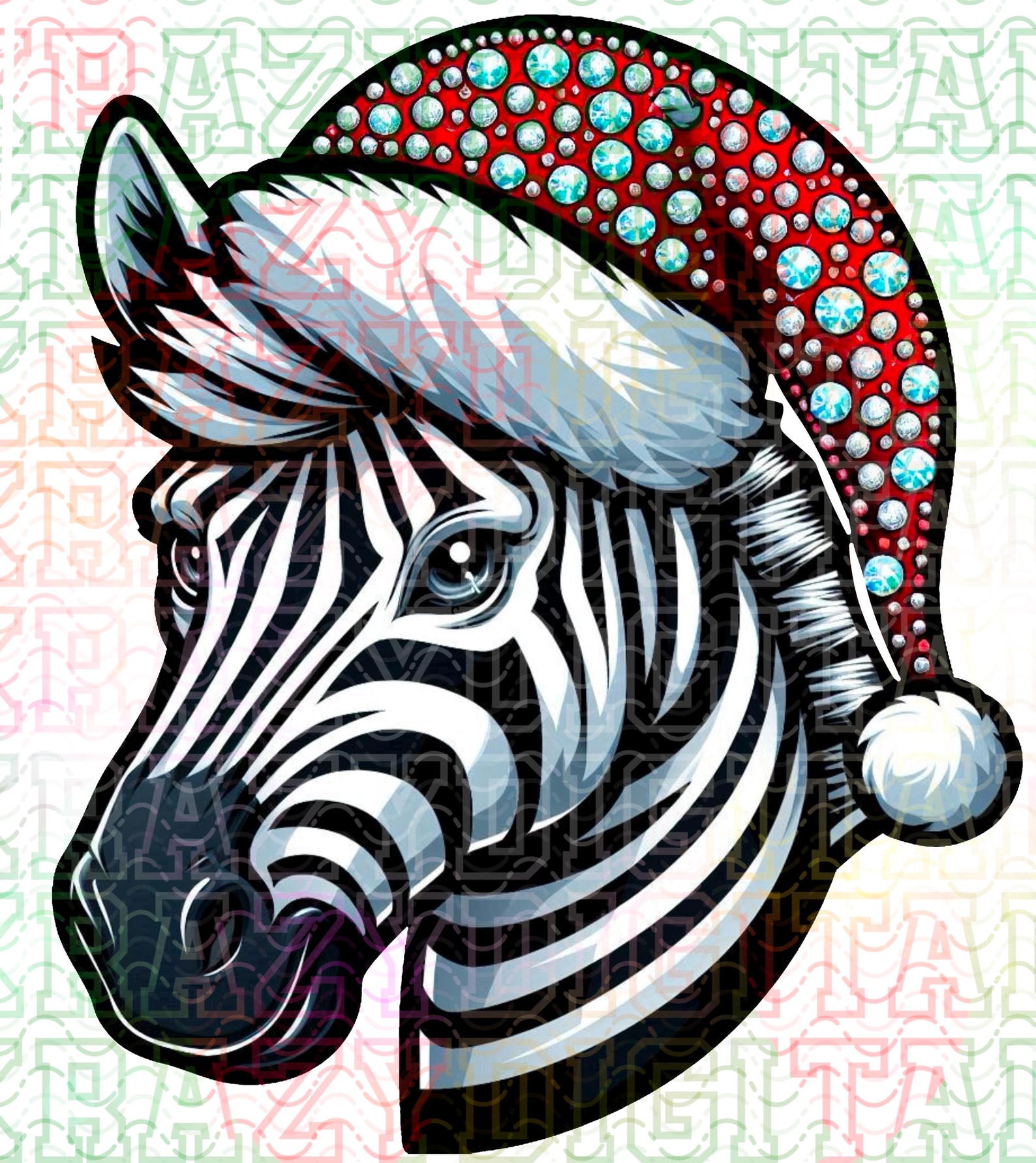 Zebra Christmas Rhinestone Mascot PNG, Zebra Holiday Faux Rhinestone ...