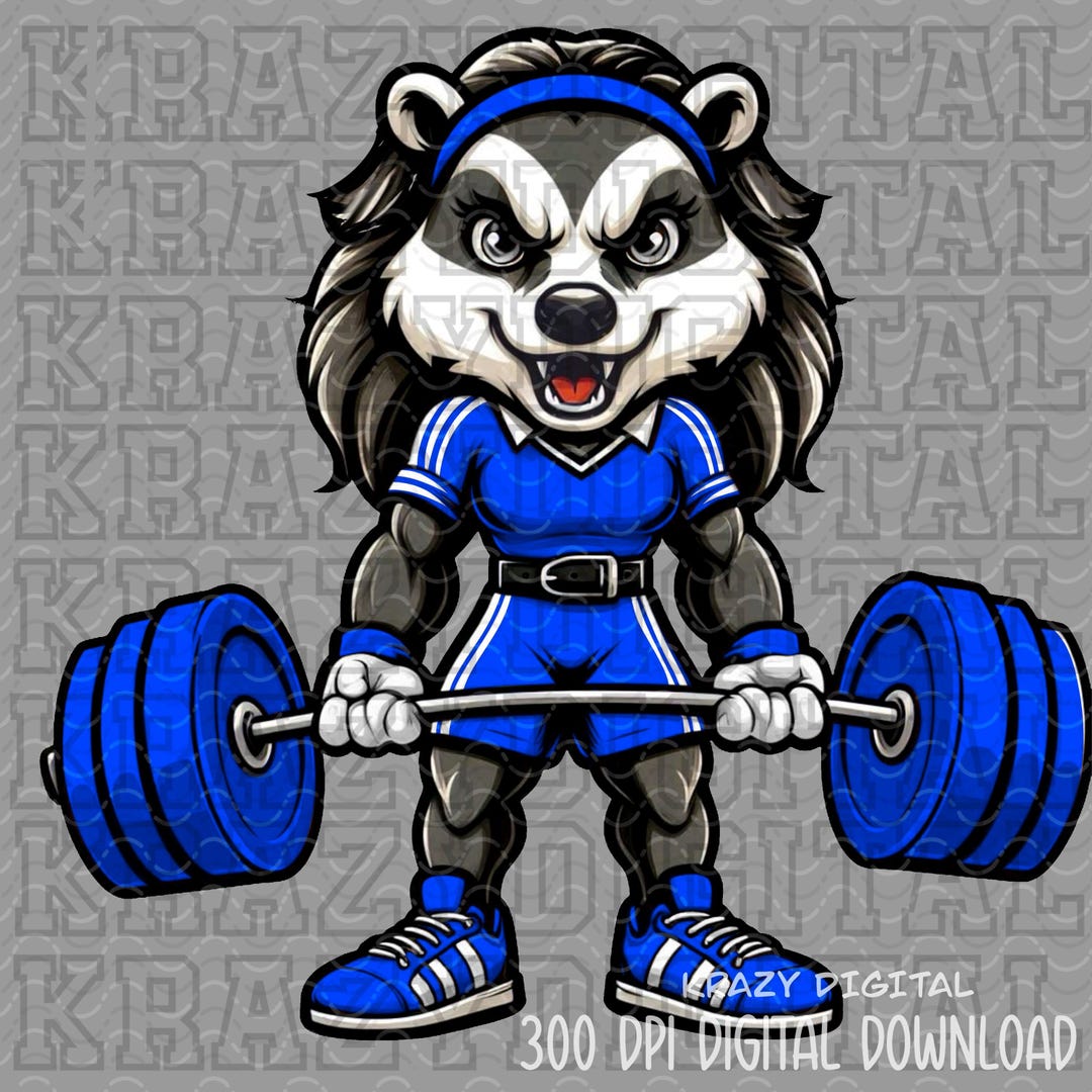 Blue Lady Badger Powerlifting PNG, Badgers Girl Weight Lifting Mascot ...