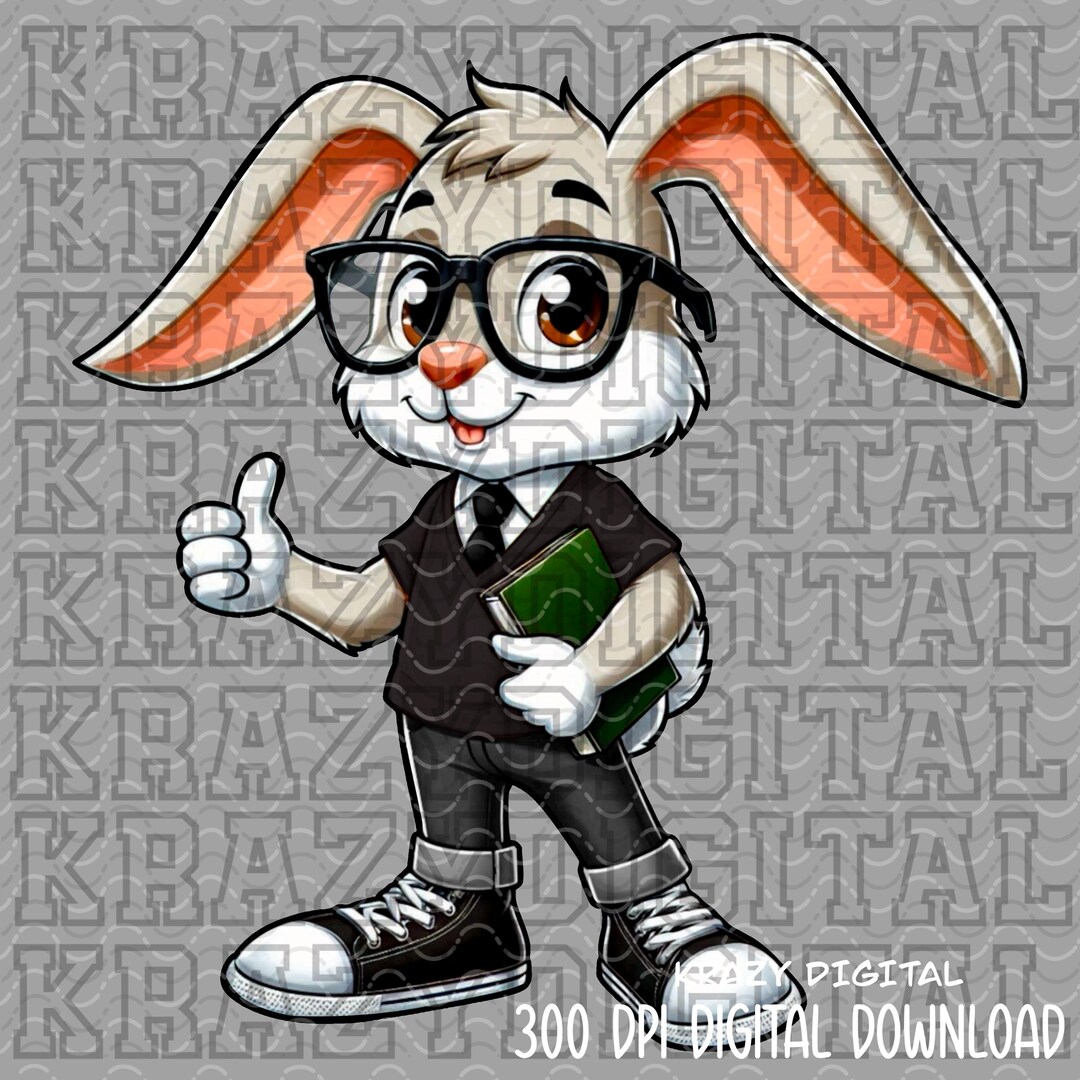 Jackrabbit Black Studious PNG, Bunny Fun Shirt Design, Kids Shirt File ...
