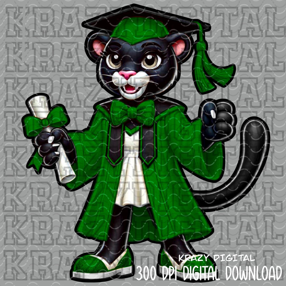 Panther Girl Green Mascot Graduation PNG, Panther Senior Mascot ...