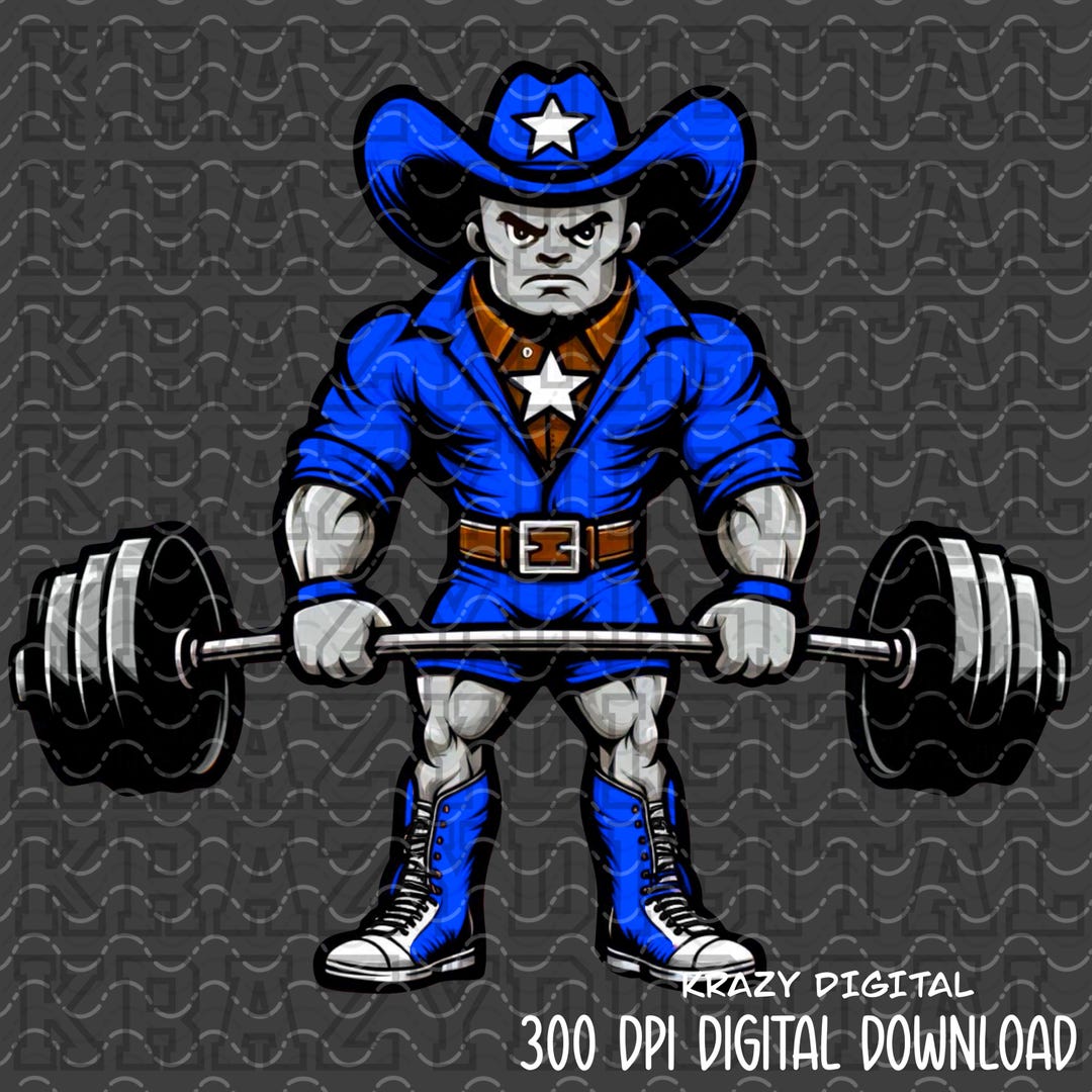 Blue Cowboy Powerlifting PNG, Blue School Mascot, Weight Lifting Mascot ...