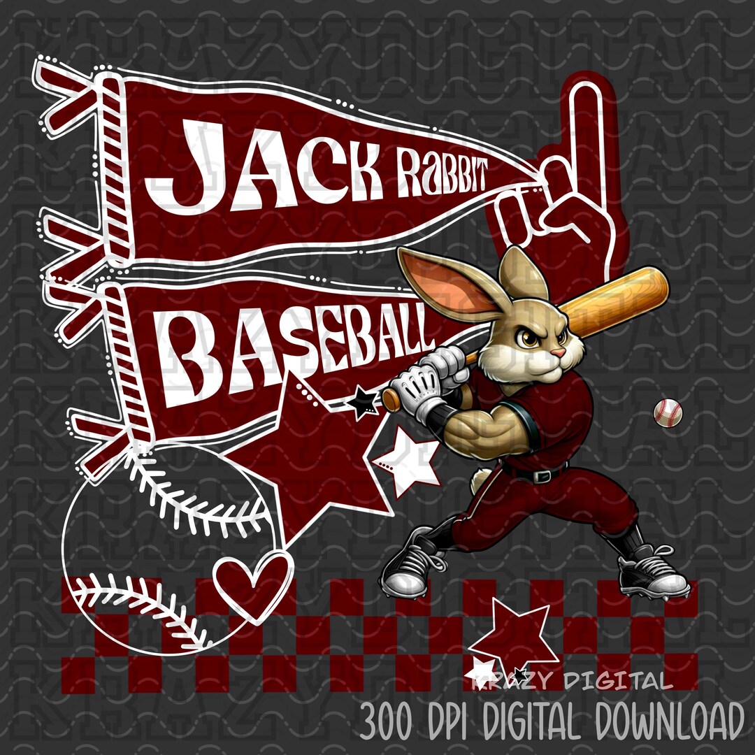 Jackrabbit Maroon Baseball Pennant Flag PNG, Bunny Sports Design, Funny ...