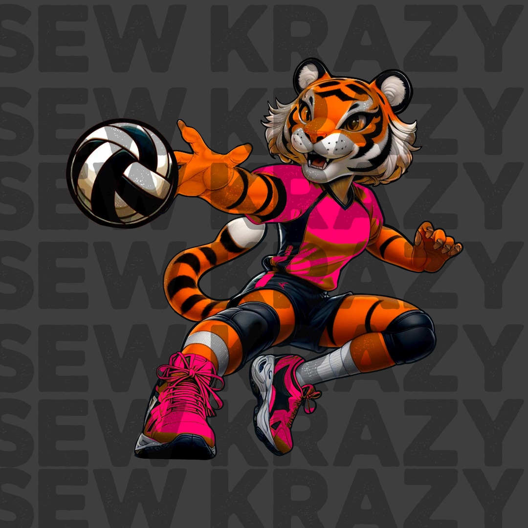 Lady Tiger Orange Volleyball Pink Mascot PNG, Tigers Girly Mascot ...