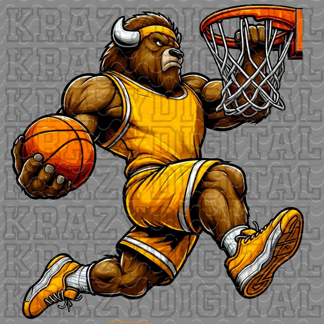Yellow Buffalo Basketball PNG, Zoo Animal Basketball, Bison Dunking ...