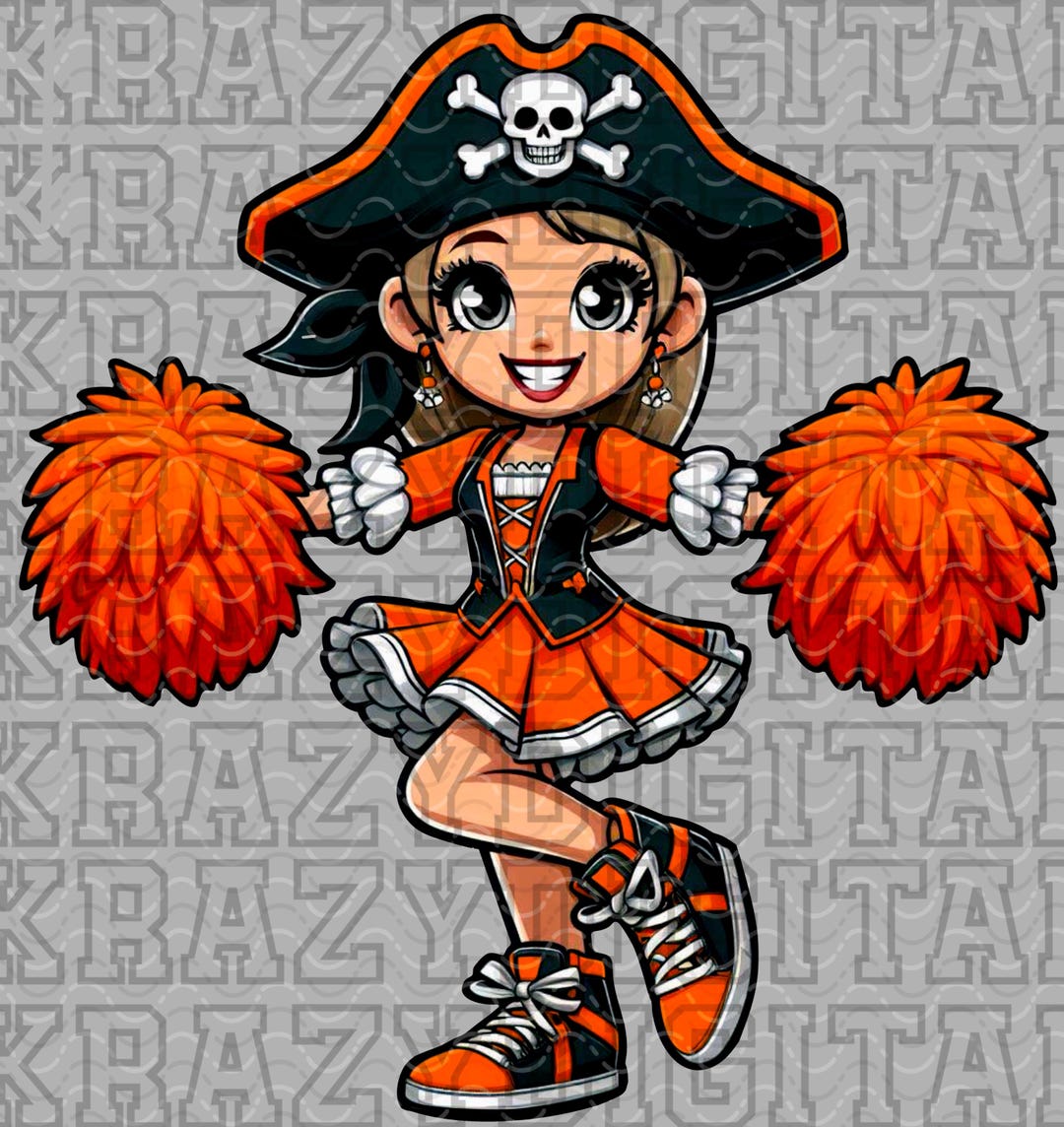 Pirate Mascot Orange Cheer Pirate PNG, Buccaneer Cheer Design, Pirate ...