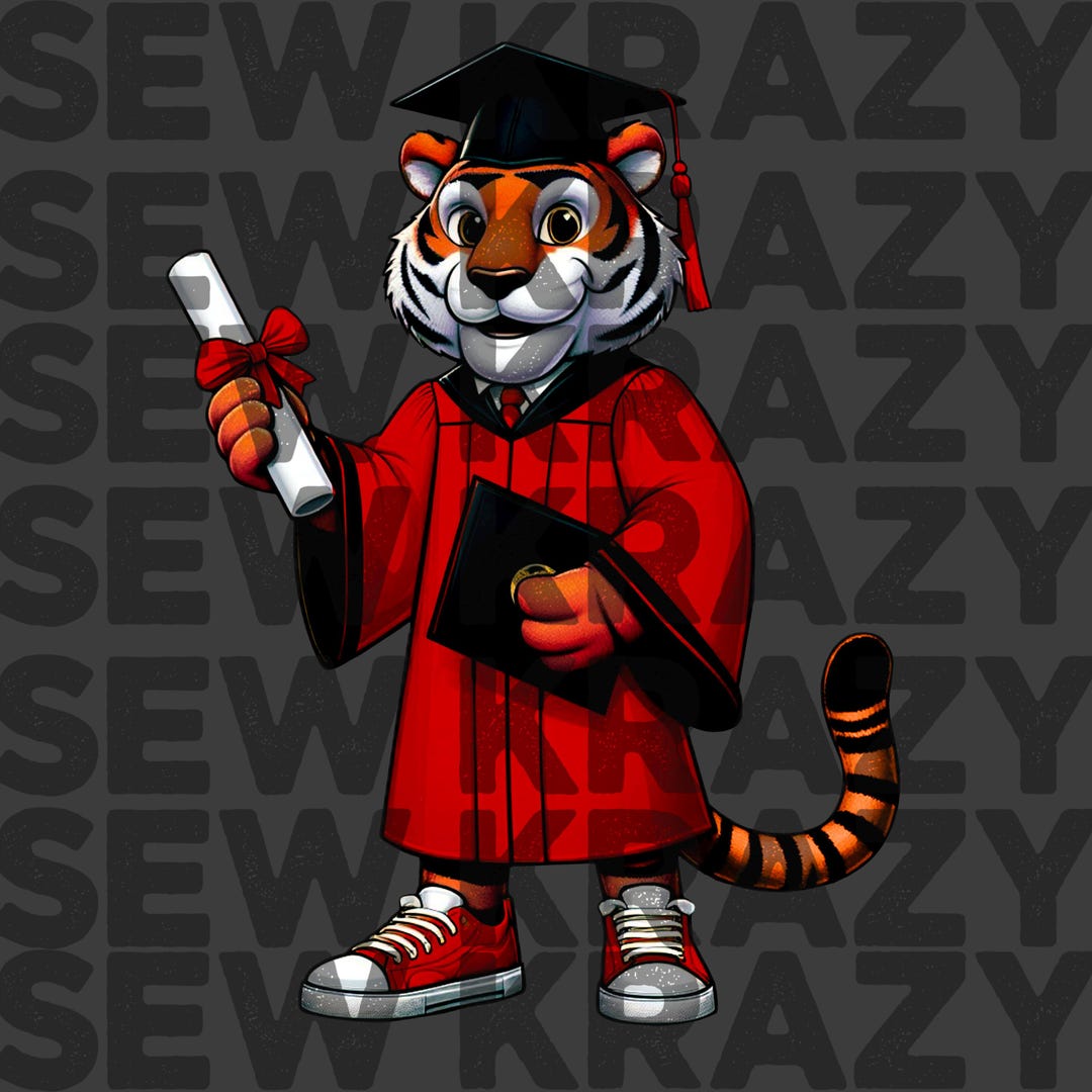 Red Tiger Mascot Graduation PNG, Tiger Mascot Graduation Digital Design ...