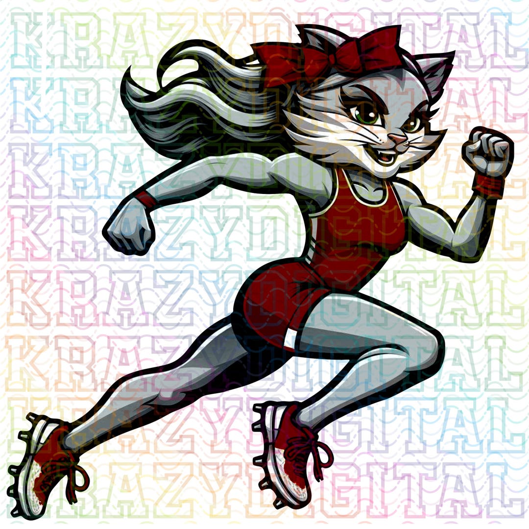 Lady Wildcat Track Maroon PNG, Maroon Lady Cats, Running School Mascot ...