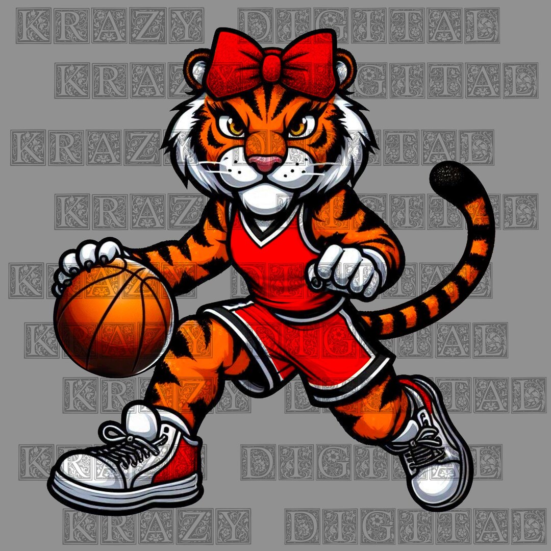 Red Lady Tiger Basketball PNG, Red Tiger Girl Basketball Bow Digital ...