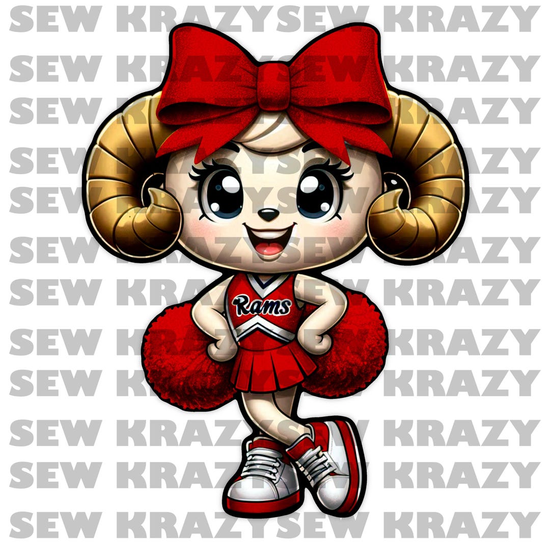 Red Girl Cheerleader Mascot PNG, Red Rams Cheer Bow Mascot PNG, Rams ...