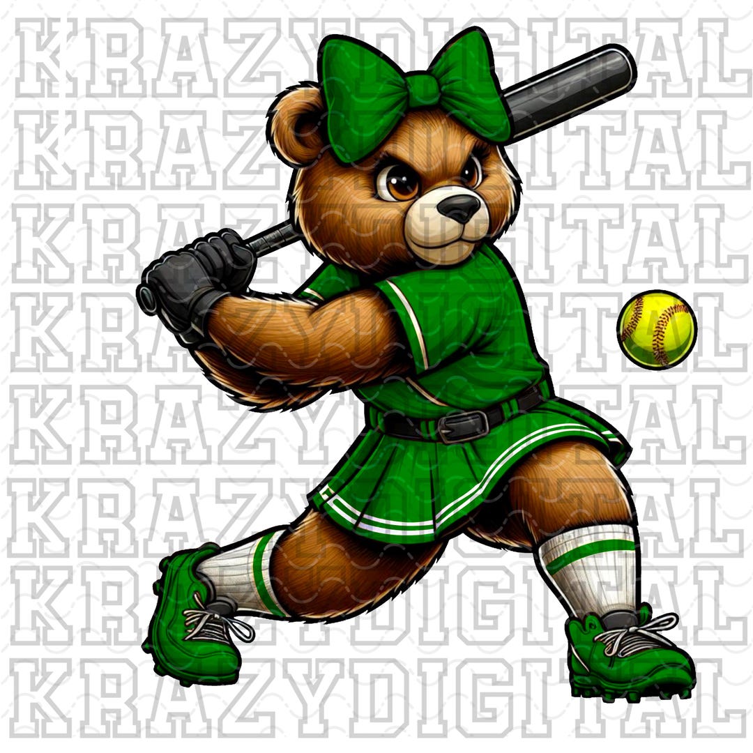 Bears Green Softball Mascot PNG, Bears Mascot Artwork, Green Softball ...