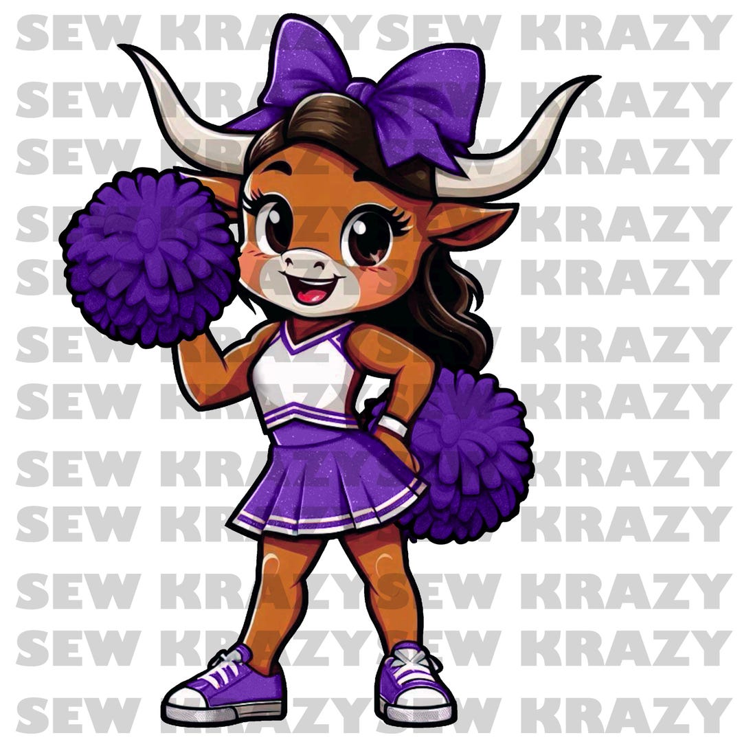 Lady Purple Cheer Mascot, Girl Longhorn Bow PNG, Purple School Mascot ...