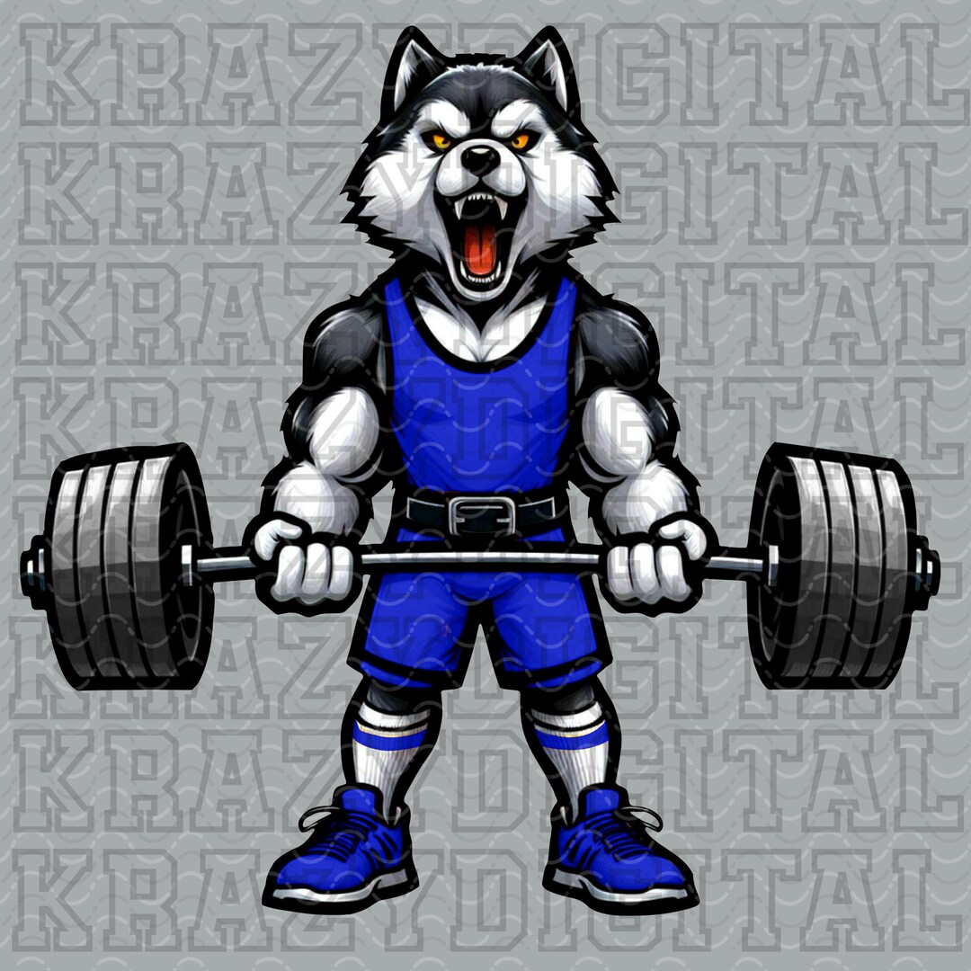 Husky Blue Powerlifting Mascot PNG, Husky Mascot Boy Design, Lobos ...