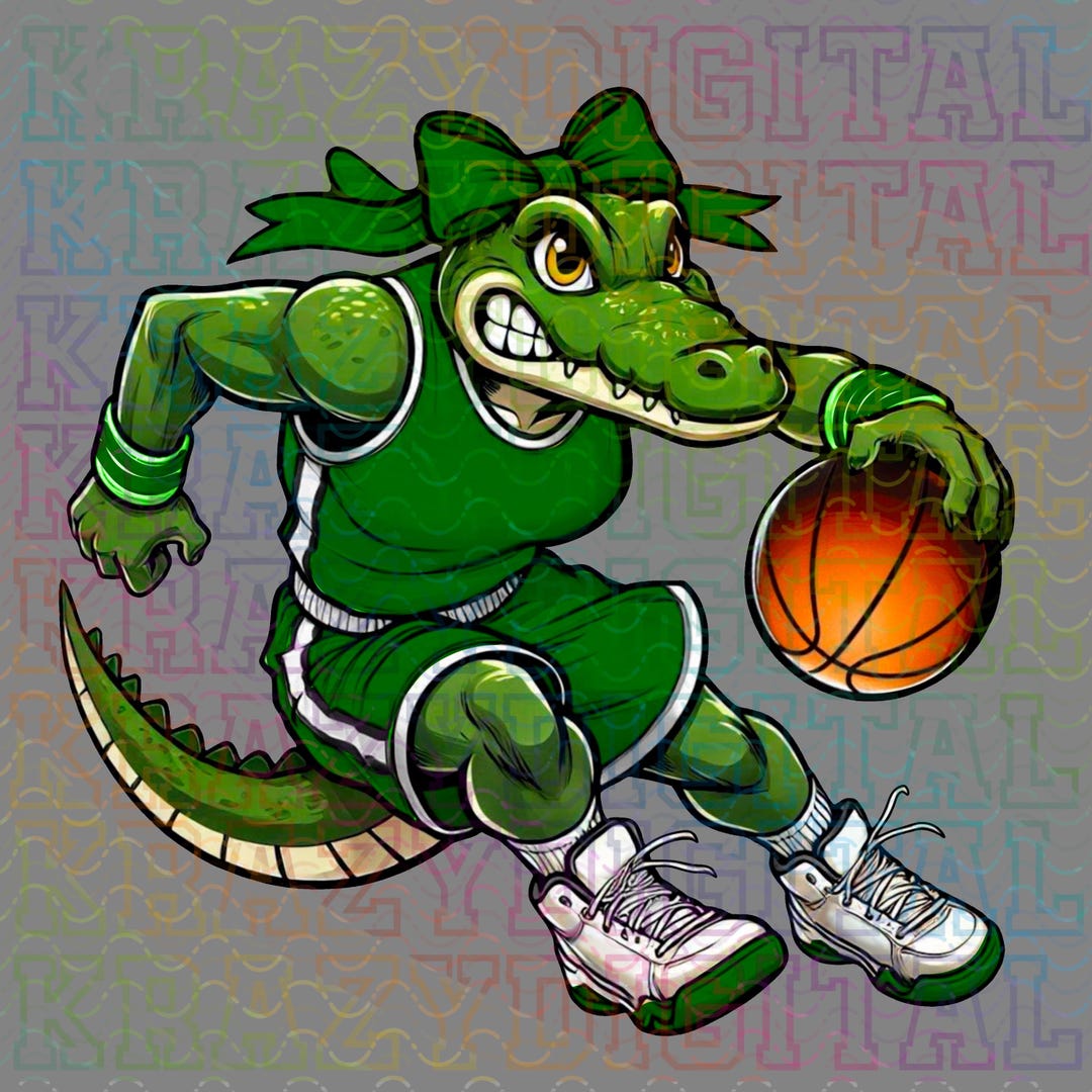 Lady Alligator Basketball PNG, Green Girl Design, Crocodile School ...