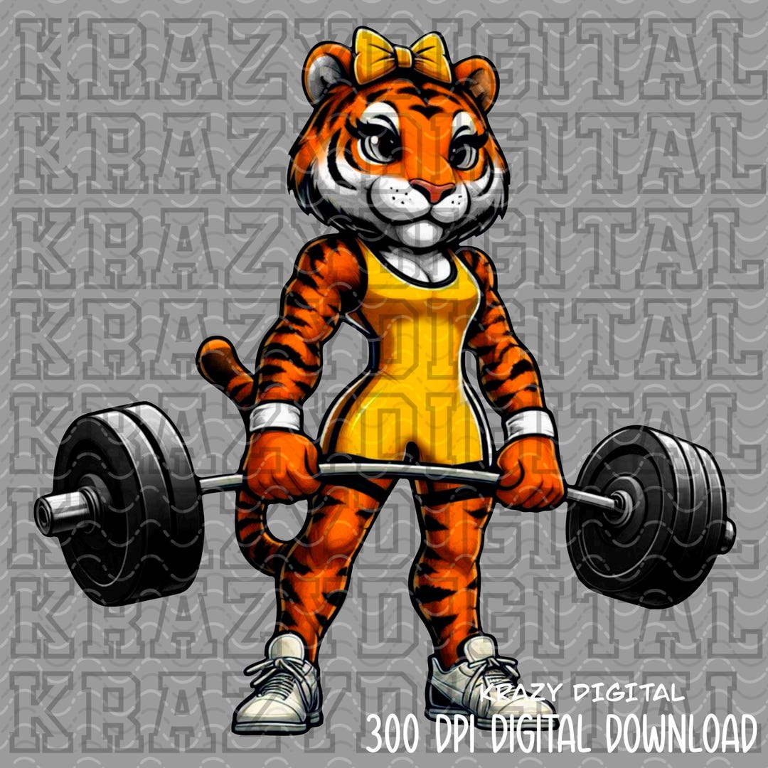 Lady Tiger Yellow Powerlifting PNG, Tiger Weight Training PNG, Tiger ...