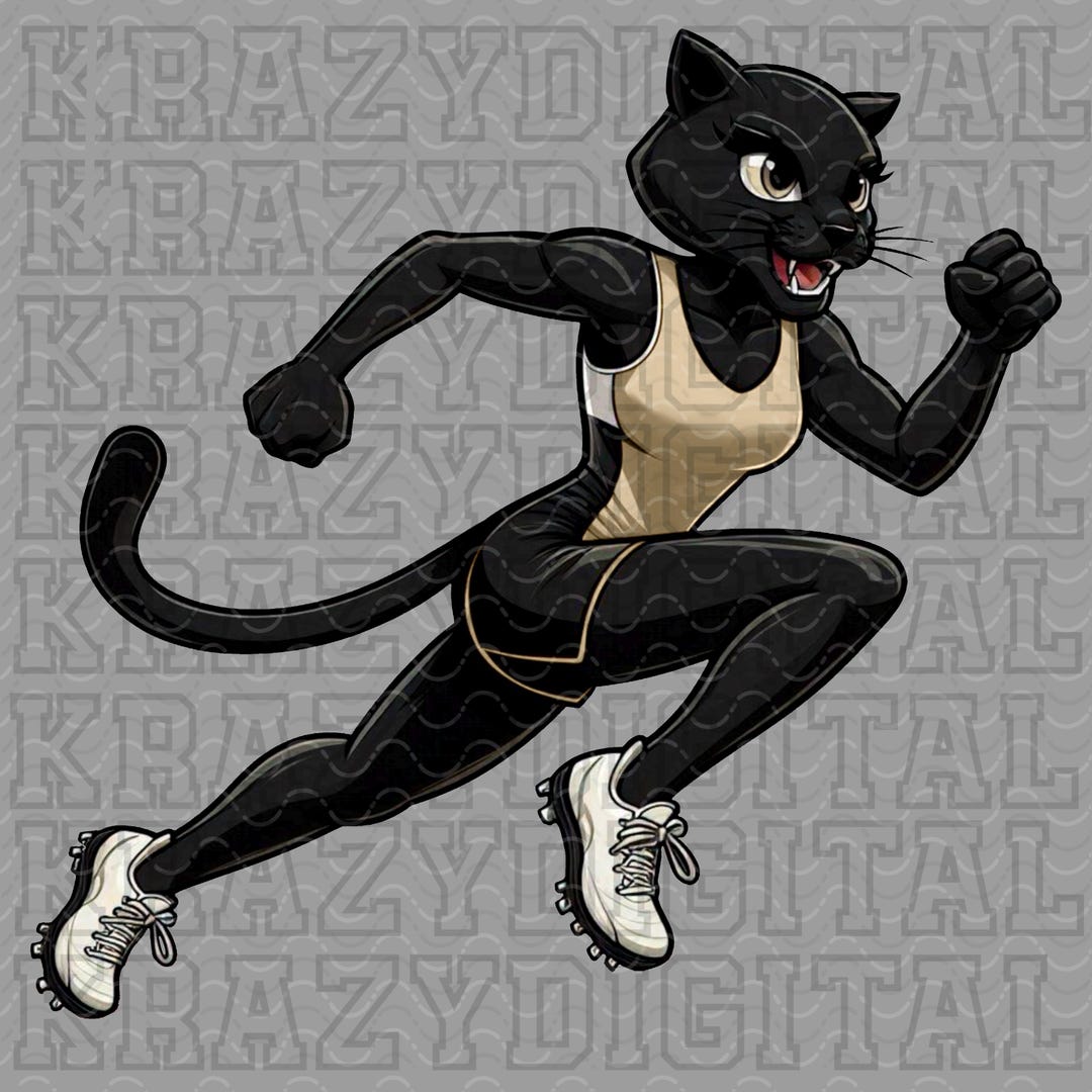 Gold Lady Panther Track PNG, Panther Running Mascot PNG, Girl Panther ...