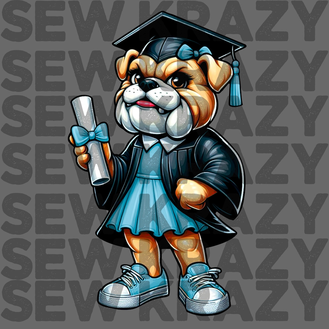 Bulldog Mascot Light Blue Graduation Girl PNG, Bulldog Mascot Artwork ...