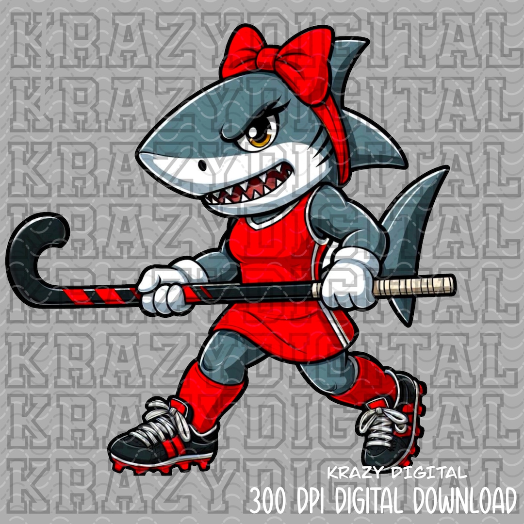 Lady Sharks Field Hockey PNG, Girls Red Shark Mascot Design, Field ...