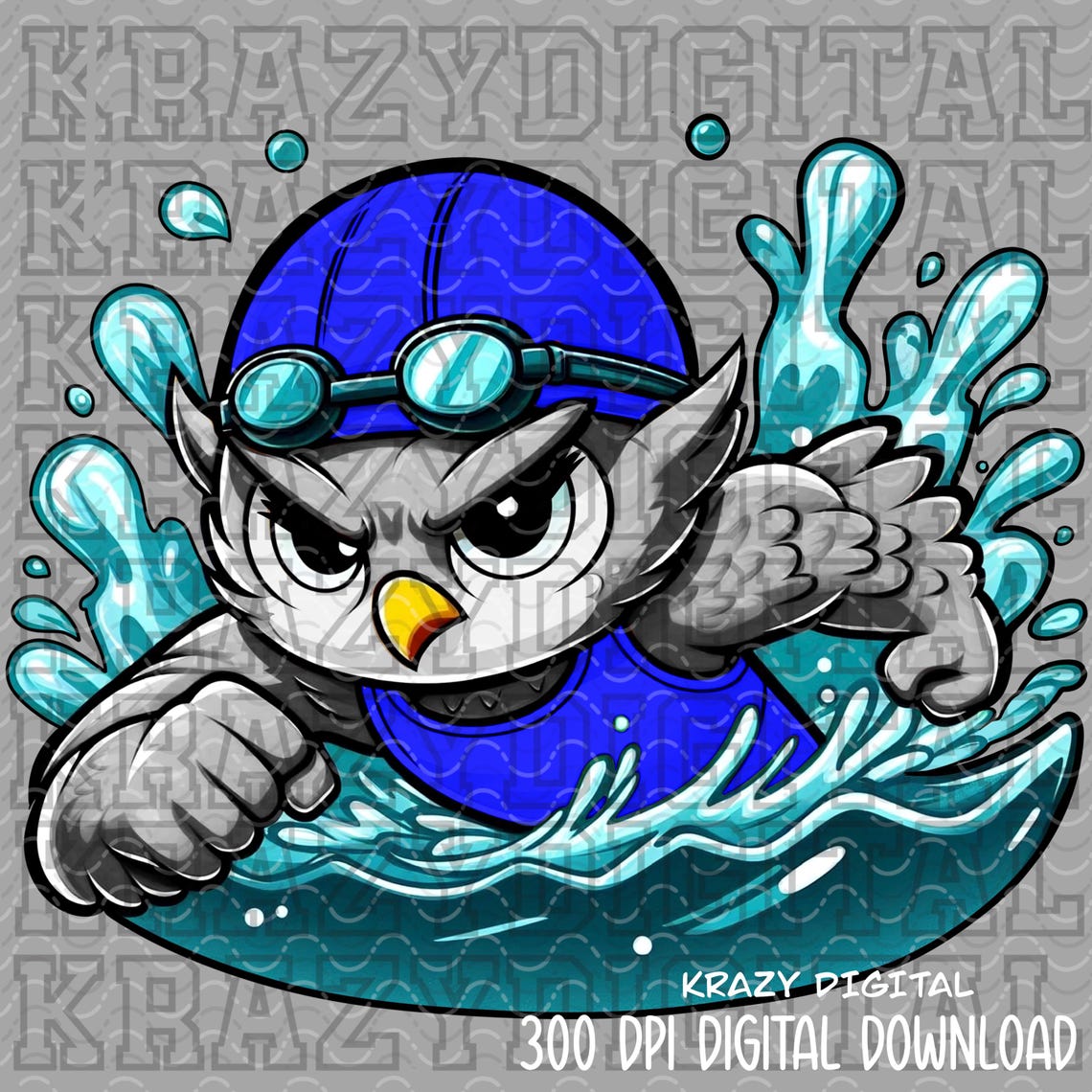 Owl Swim Team Mascot PNG, Blue Jammers Artwork, Girl Goggles Spirit, Custom Mascot Design ...