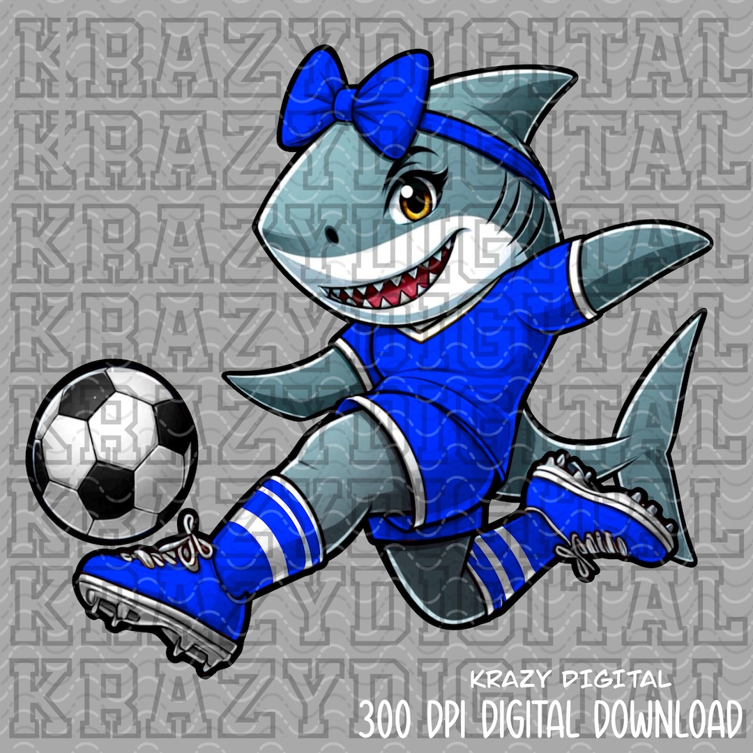Shark Soccer Mascot PNG, Blue Shark Soccer Artwork, Shark Girly Spirit ...