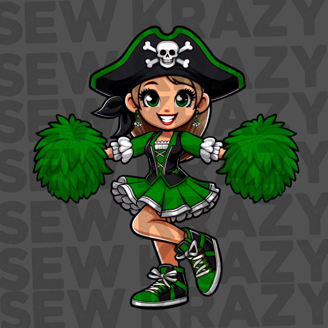 Green Cheer Pirate PNG, Green Pirate Cheer Design, Pirate Cheer Digital ...
