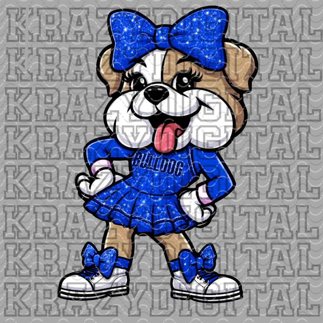 Bulldog Mascot Blue Cheerleader PNG, Bulldog Mascot Artwork, Bulldog ...