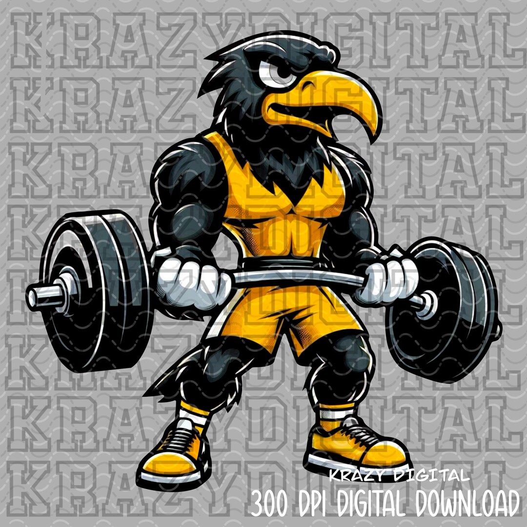 Yellow Raven Powerlifting Mascot PNG, Raven Mascot Strong File, Yellow ...