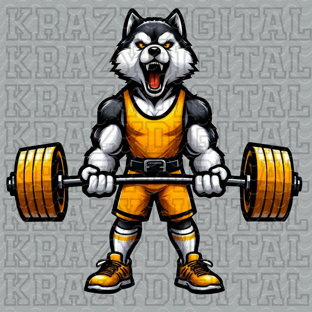 Husky Yellow Powerlifting Mascot PNG, Husky Mascot Boy Design, Lobos ...
