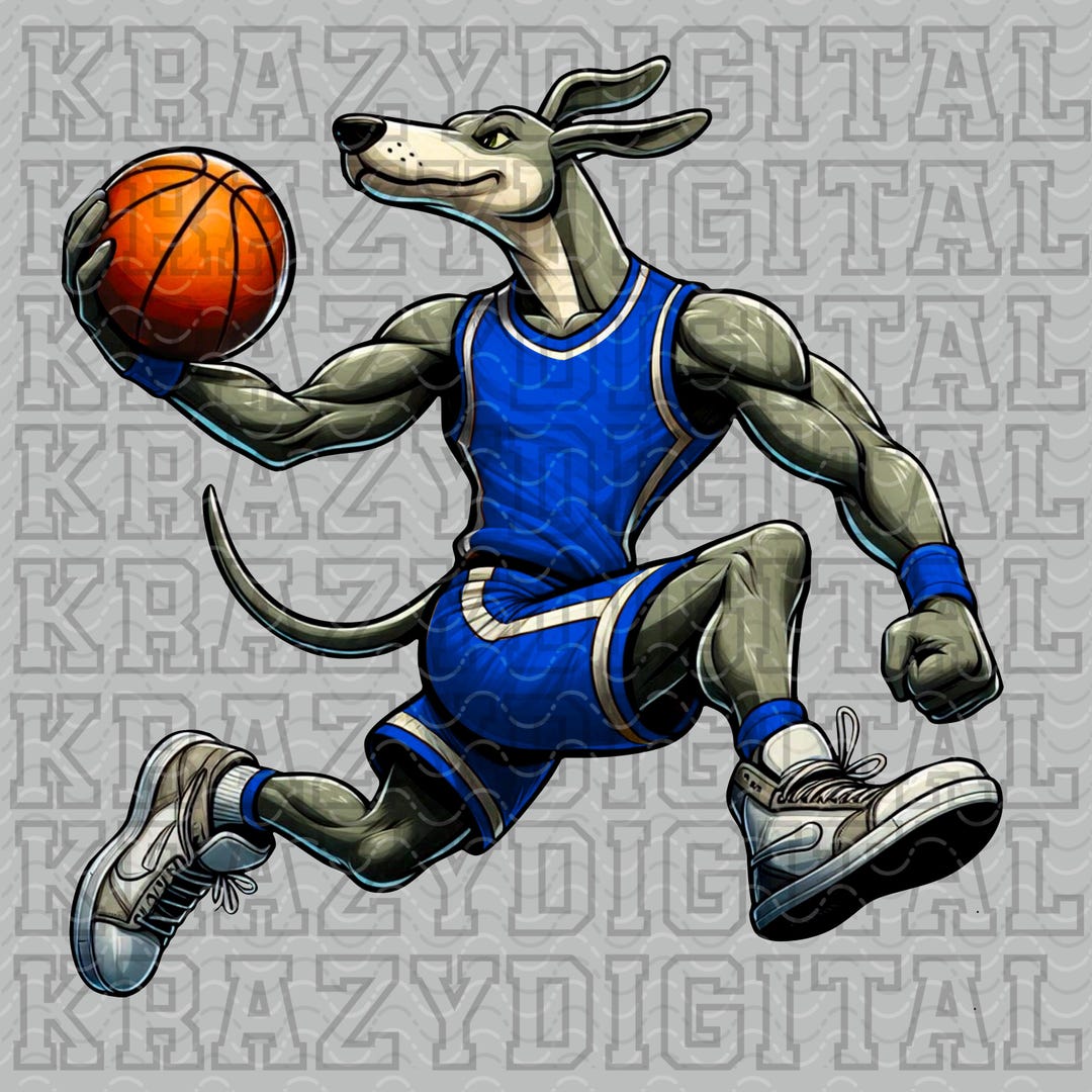 Blue Greyhound Basketball Mascot PNG, Cartoon Basketball Greyhound ...
