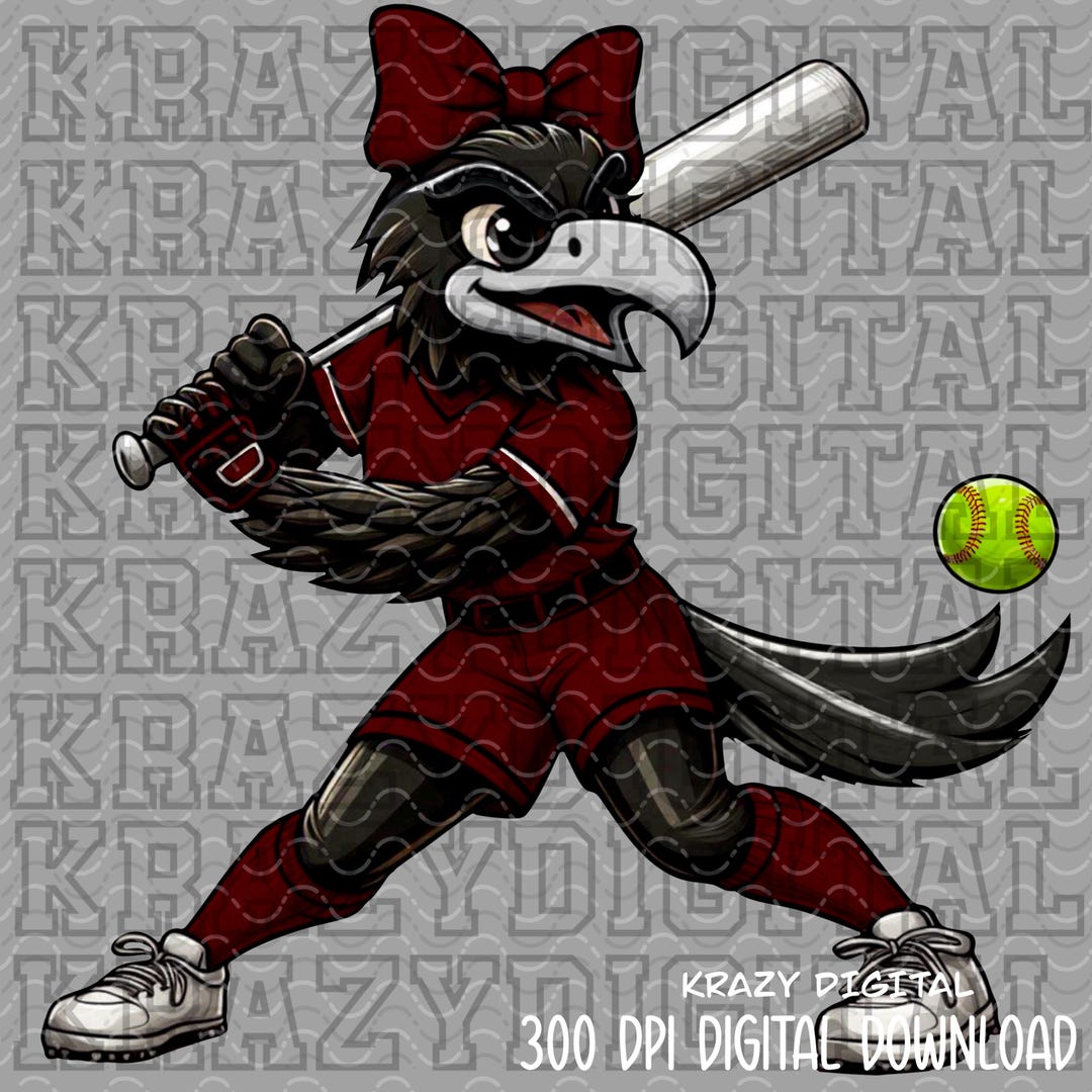 Lady Crow Maroon Softball Mascot PNG, Ravens Girly Bow Mascot, Black ...